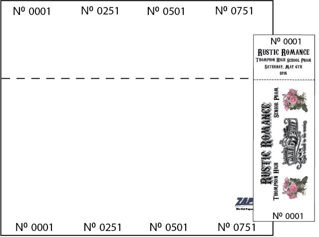 4-Up Ticket Sheets: 2.75 x 8.5 on 8.5 x 11 Paper